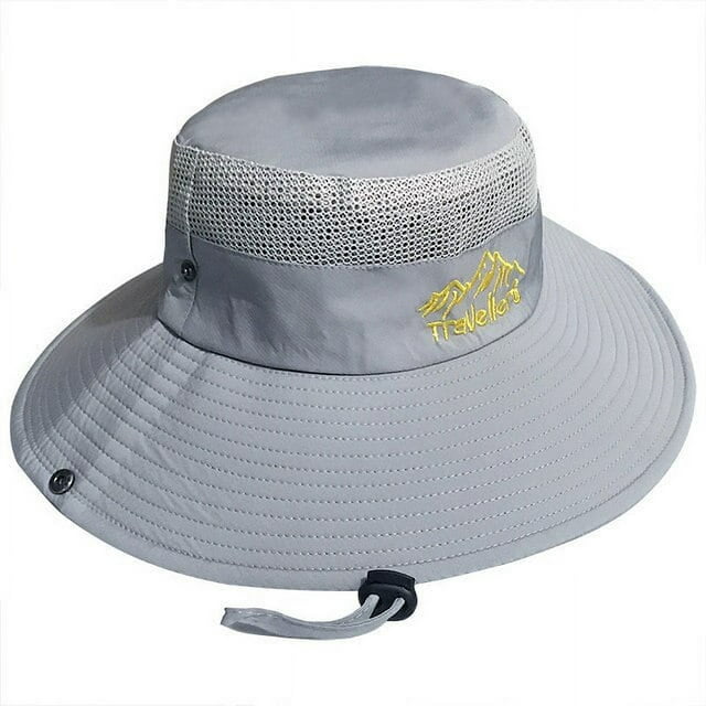 Letter Embroidery Wide Brim Fishing Cap Summer Men's Boonie Bucket Hats ...