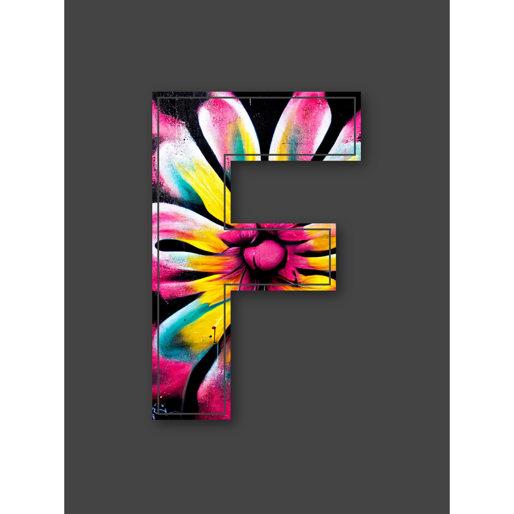 Letter F Bright Flower Decorative Graffiti Mural Alphabet Initial ...