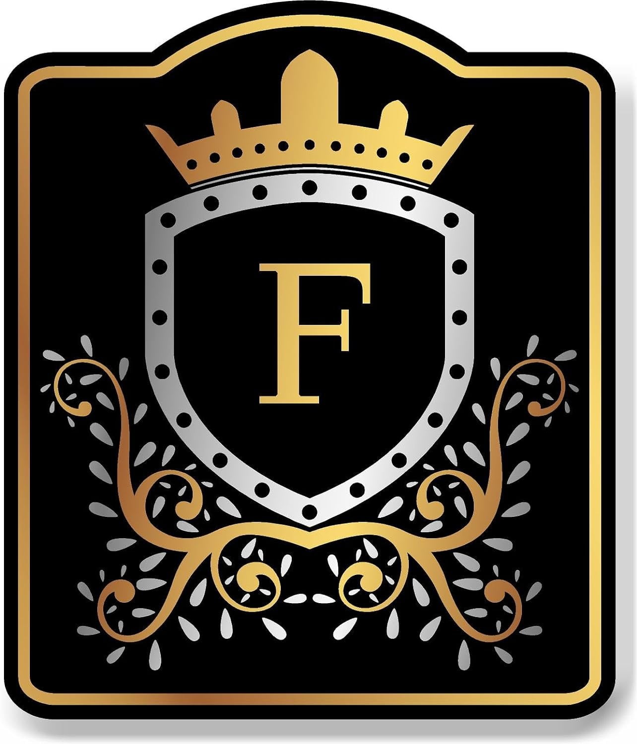 Letter F Initial Fancy Gold Crown BLACK Aluminium Composite Sign 8.5 ...