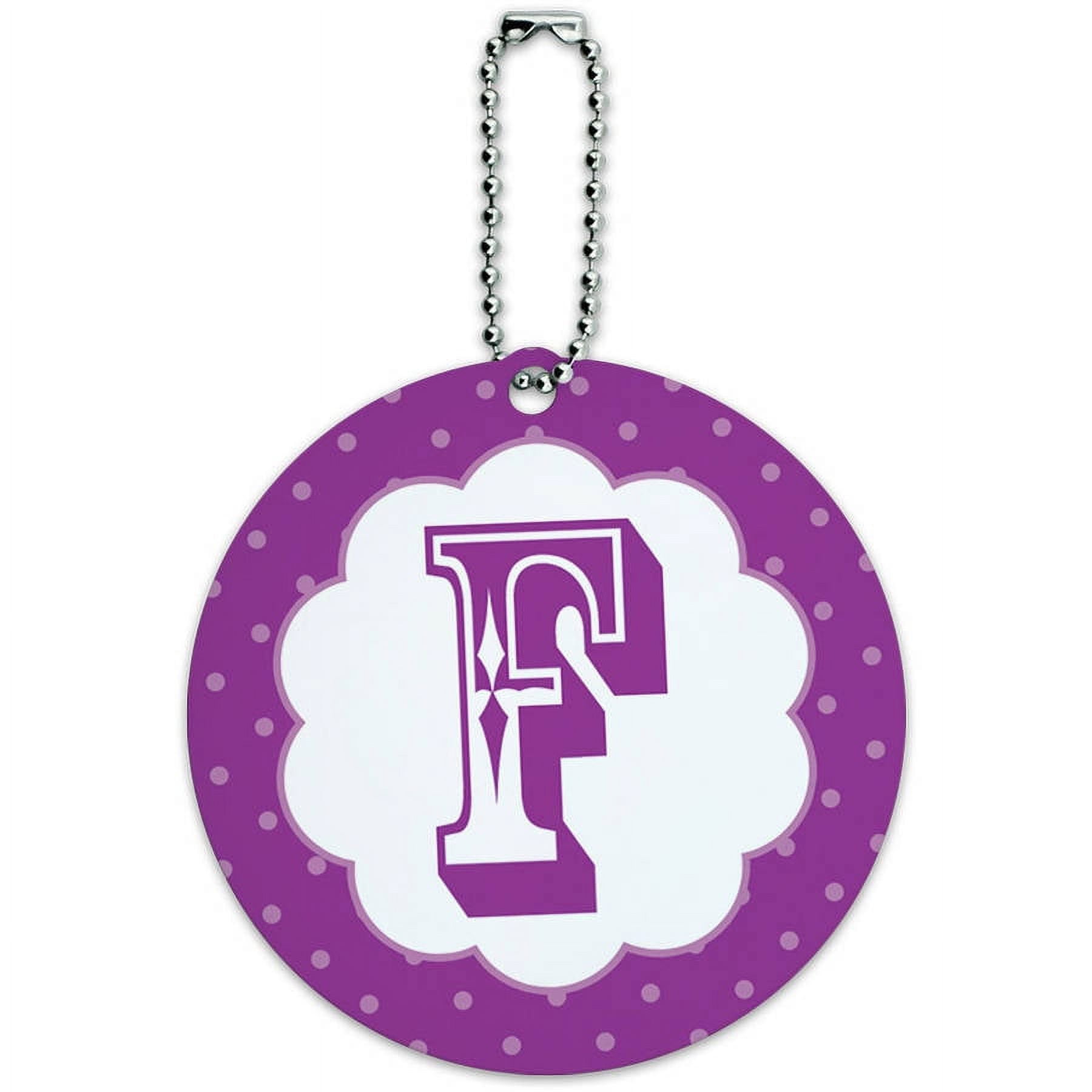 Letter F Initial Flower Purple Round Luggage ID Tag Card for Suitcase ...