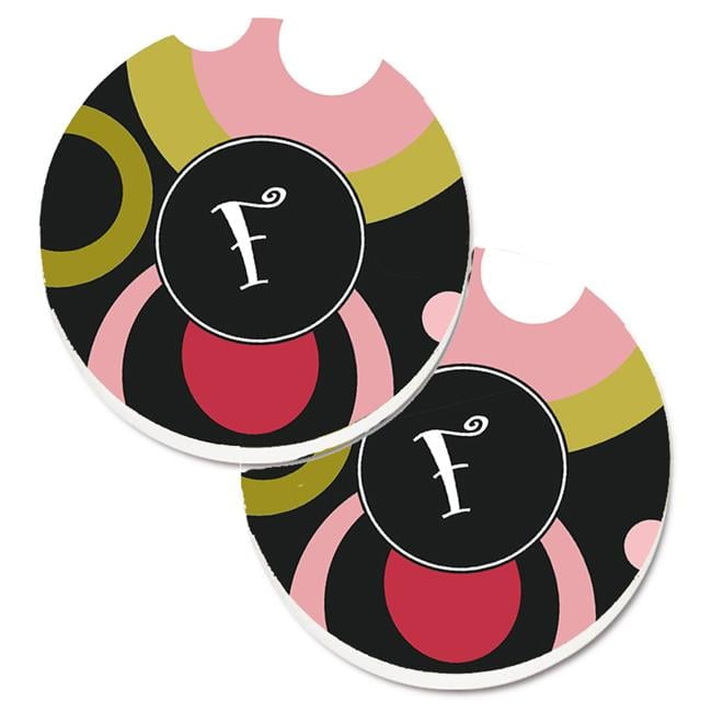 Letter F Monogram Retro in Black Set of 2 Cup Holder Car Coaster ...