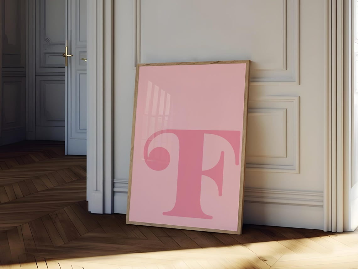 Letter F Poster, Pink Alphabet Letter Print, Initial Letter Wall Art ...