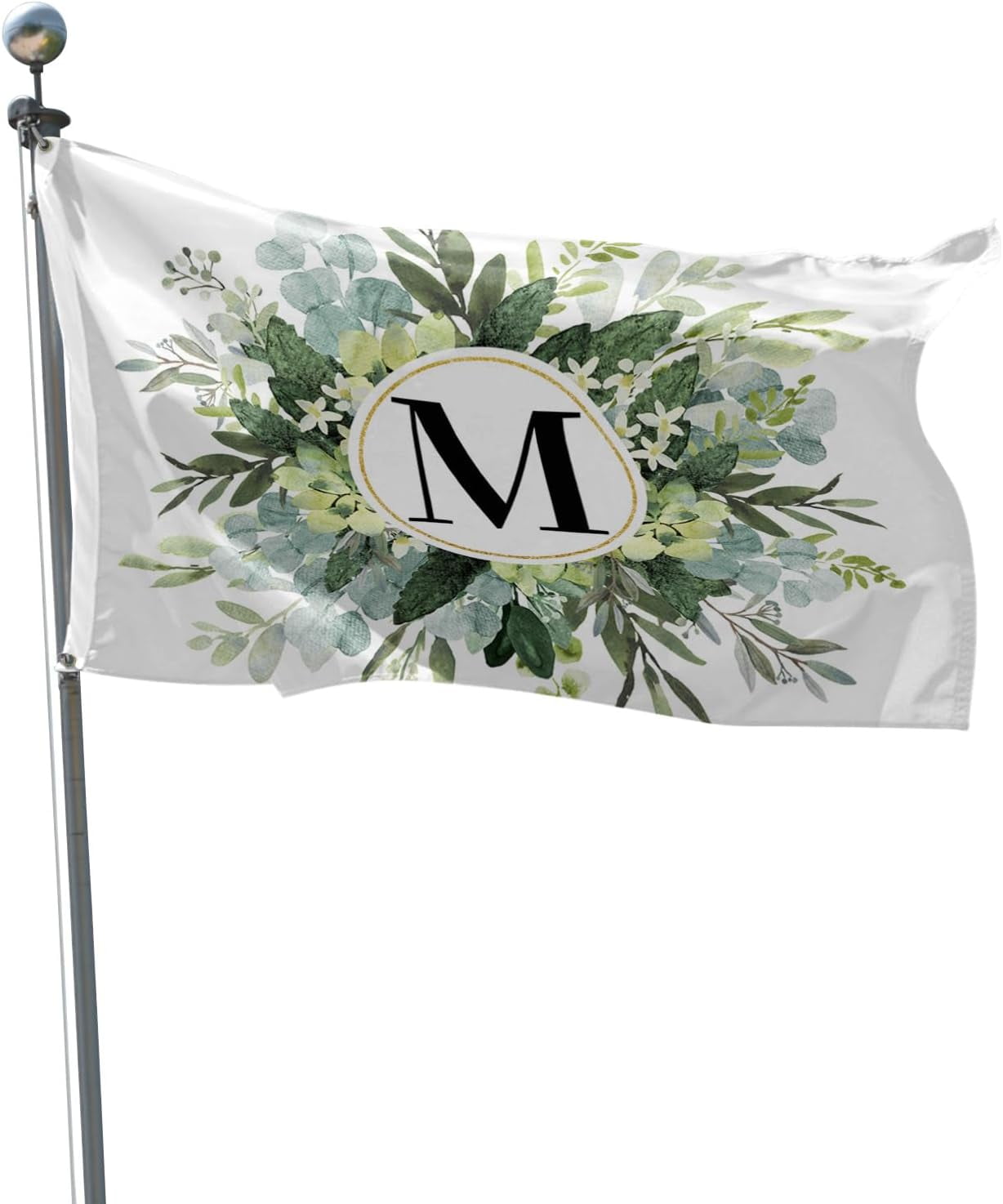 Letter Flags for Outside, Watercolor Eucalyptus Monogram Letter M ...