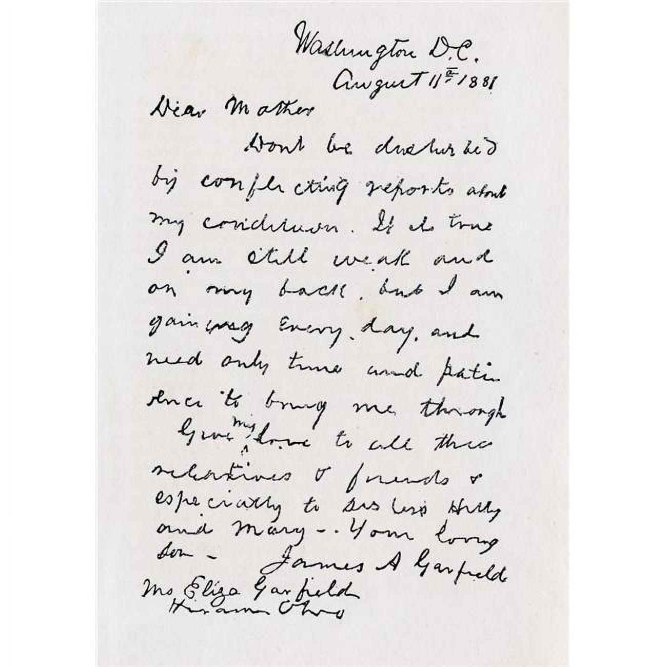 Letter From James Abram Garfield 1831 to 1881 20th President of the ...