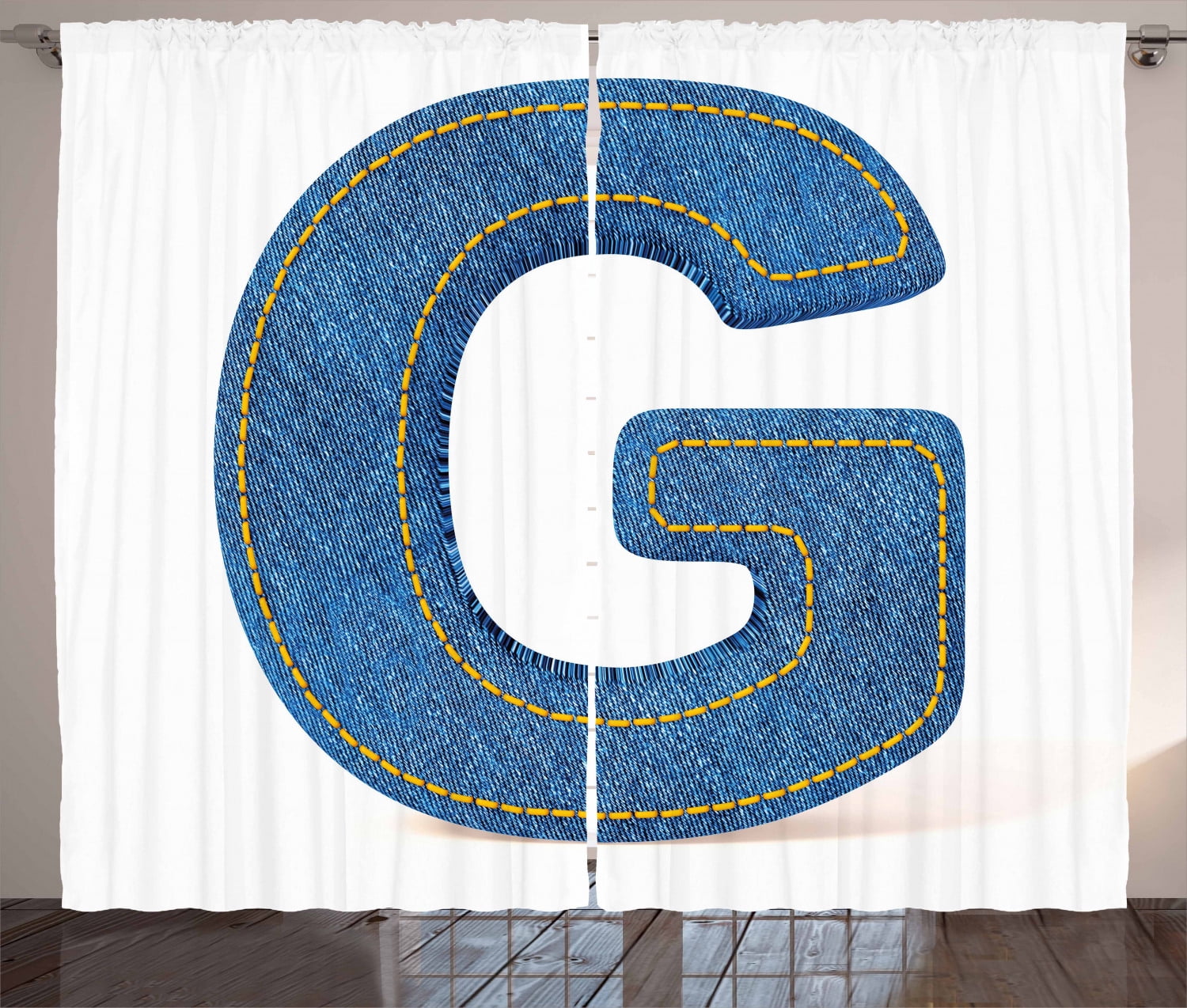 Ambesonne Letter G Curtains 2 Panel Set, Modern Denim Cloth, 108" x 84 ...