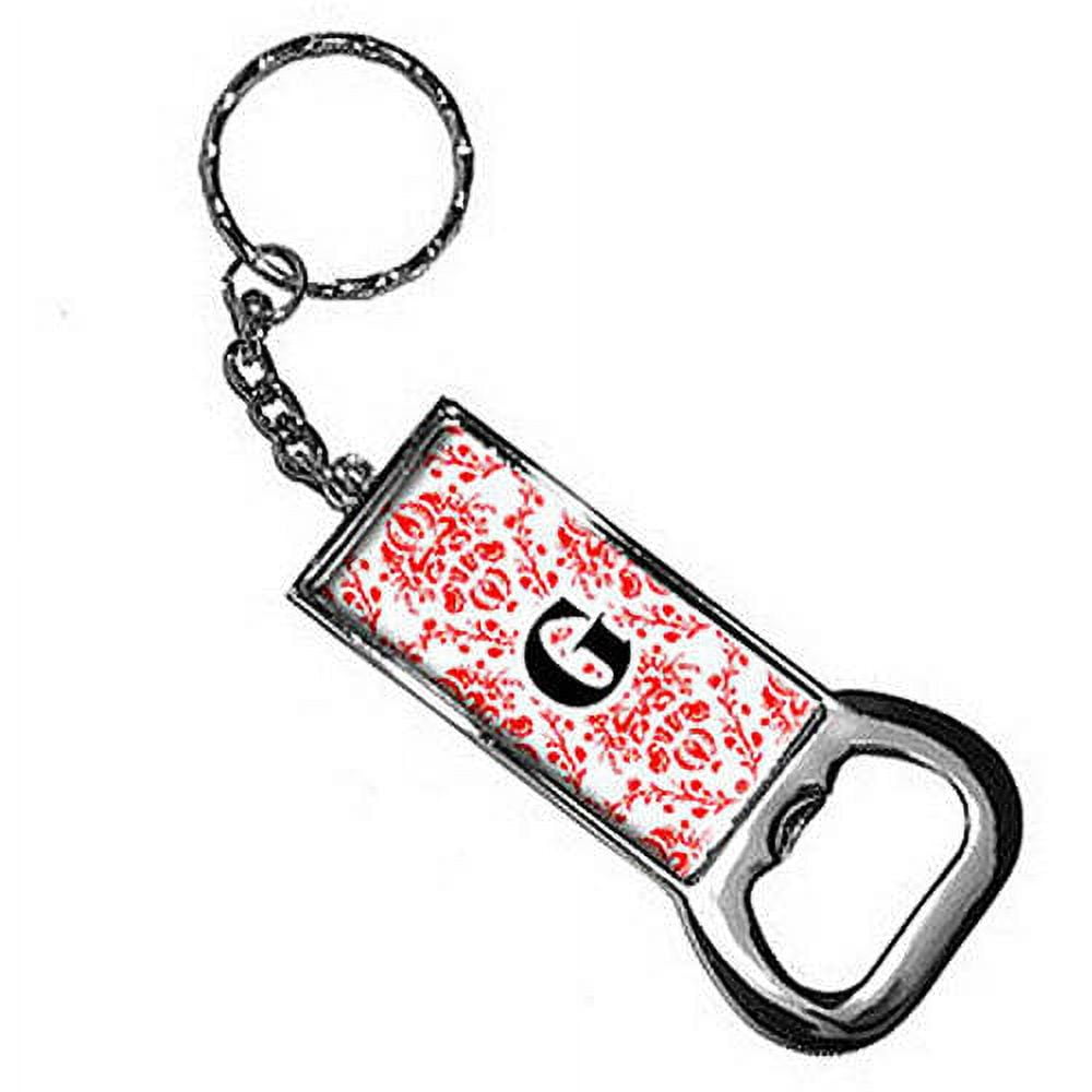 Letter G Initial Damask Elegant Red Black White Keychain Key Chain Ring ...
