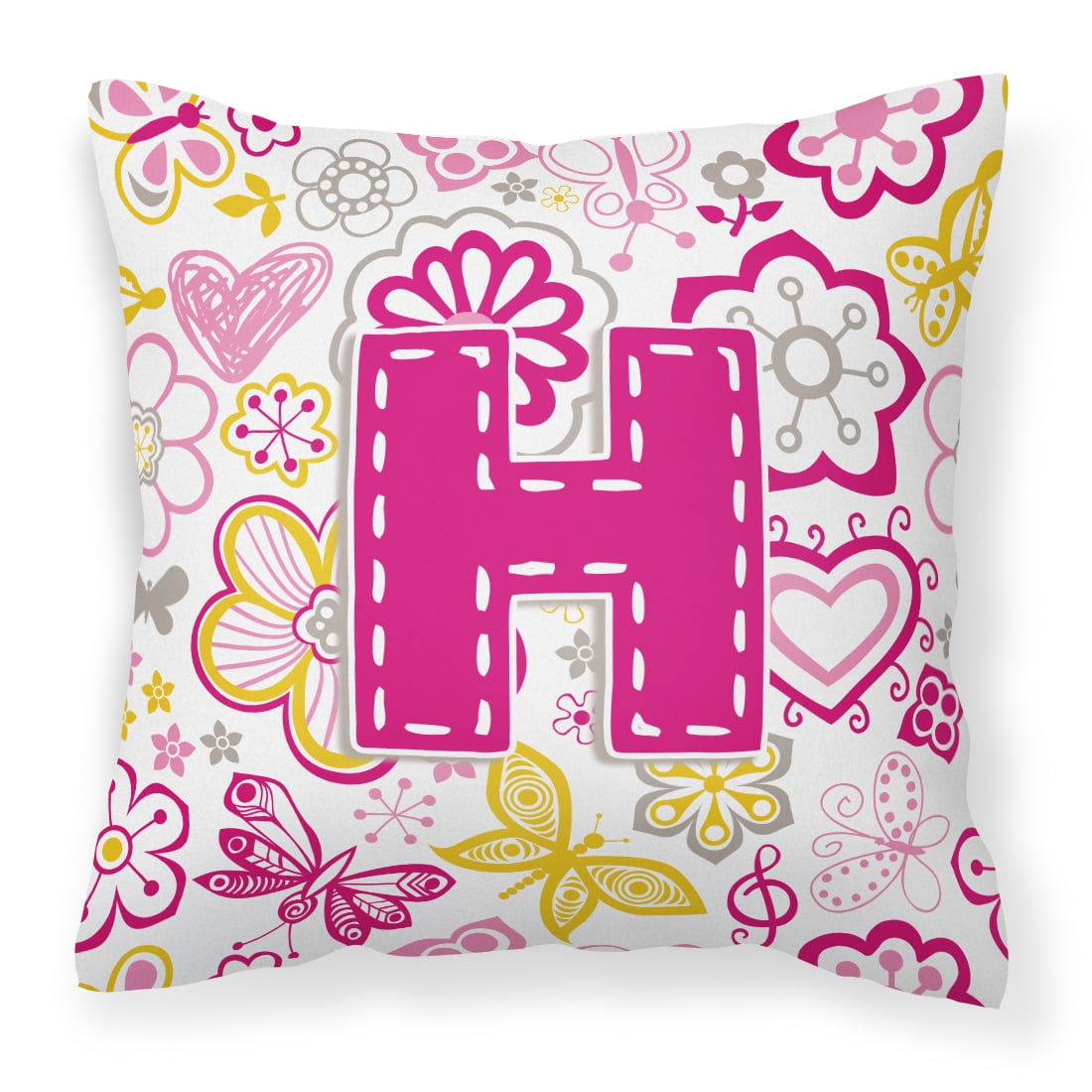 Letter H Flowers and Butterflies Pink Fabric Decorative Pillow ...