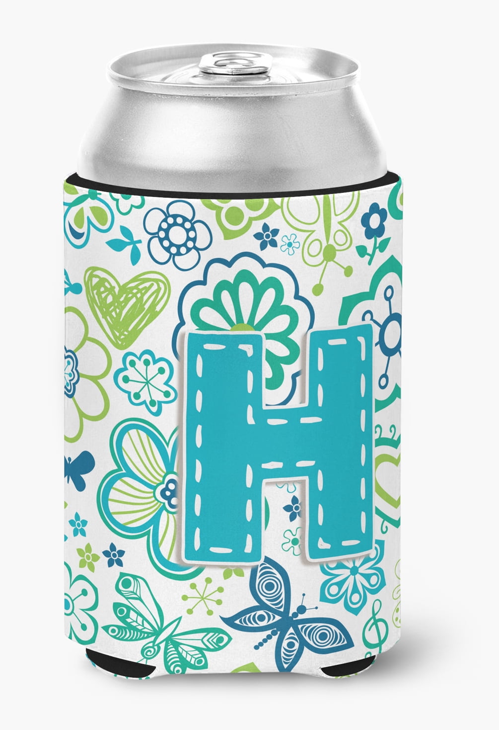 Letter H Flowers and Butterflies Teal Blue Can or Bottle Hugger ...