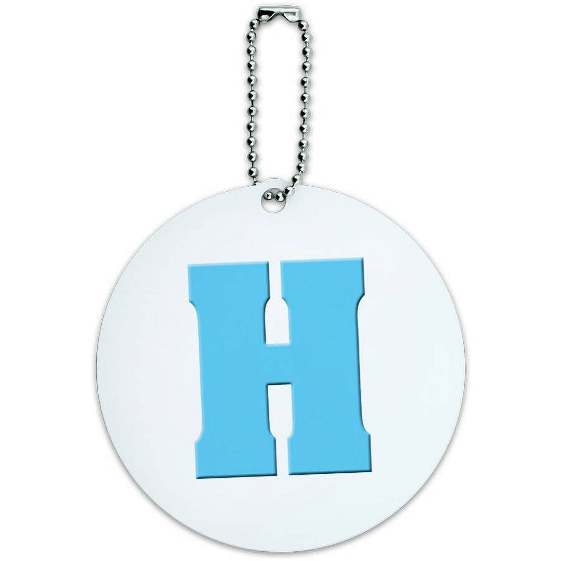 Letter H Initial Baby Boy Block Font Blue Shower Round Luggage ID Tag ...