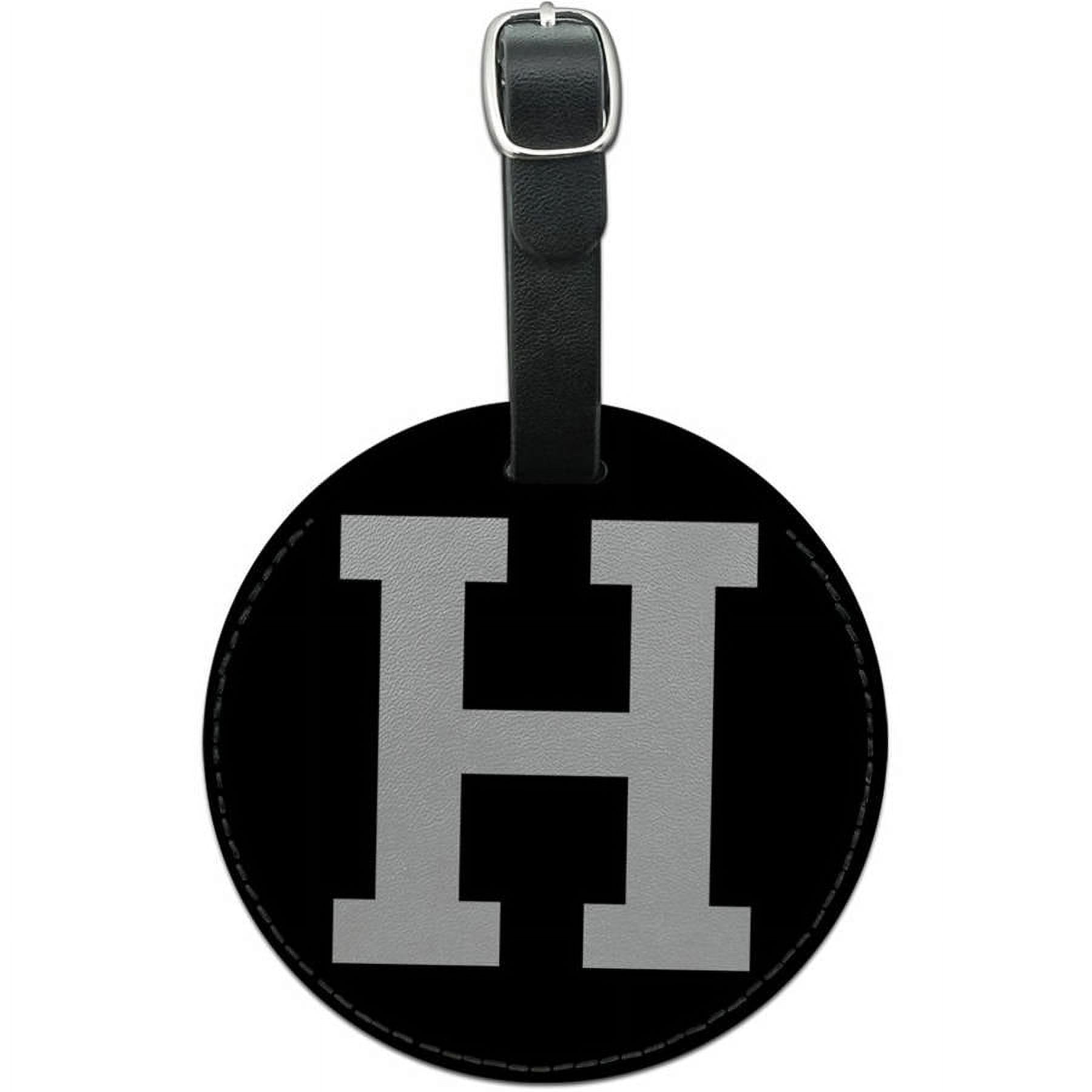 Letter H Initial Black White Round Leather Luggage ID Tag Suitcase ...