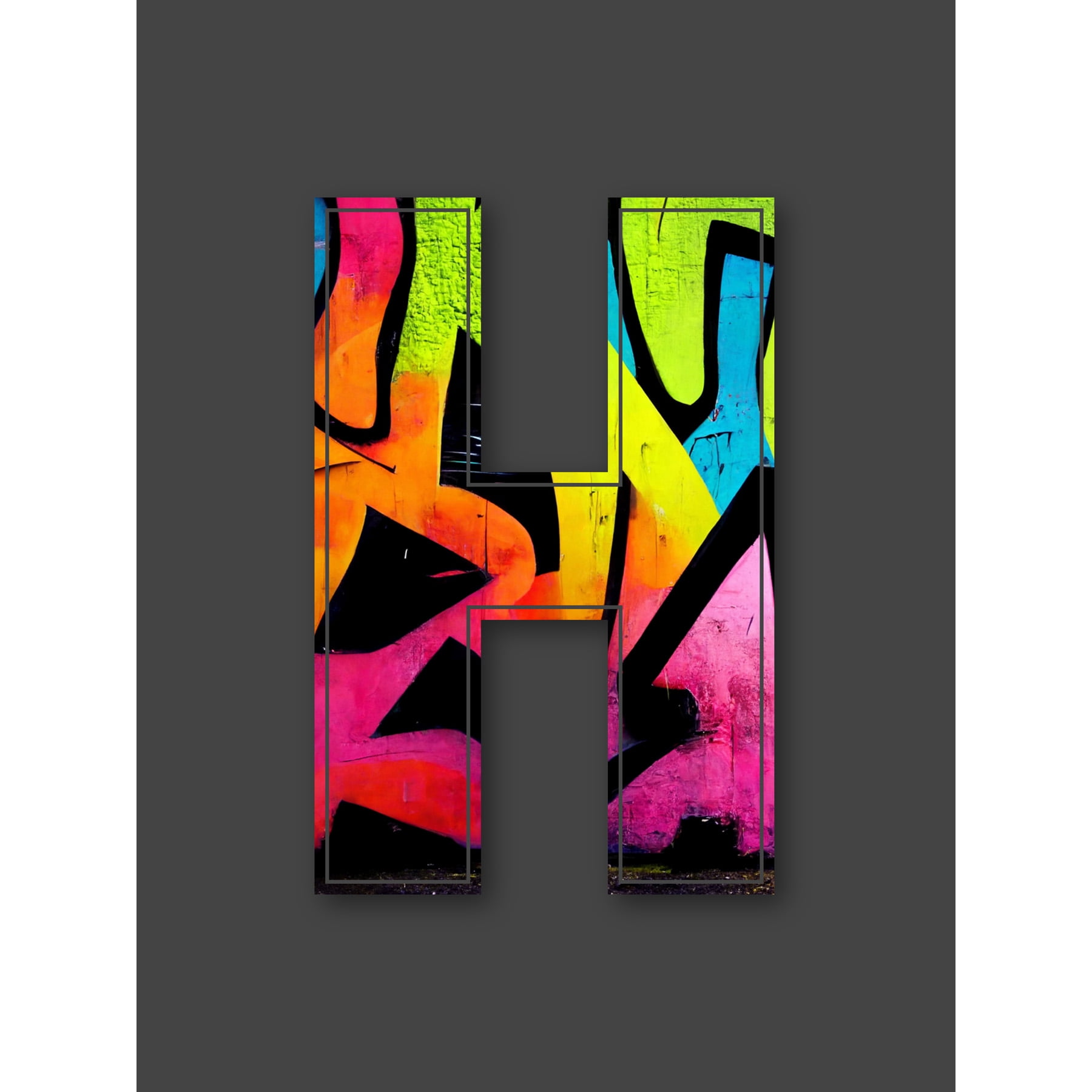 Letter H Neon Tagging Decorative Graffiti Mural Alphabet Initial ...
