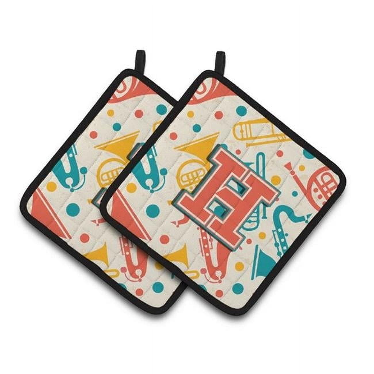 Letter H Retro Teal Orange Musical Instruments Initial Pair of Pot ...