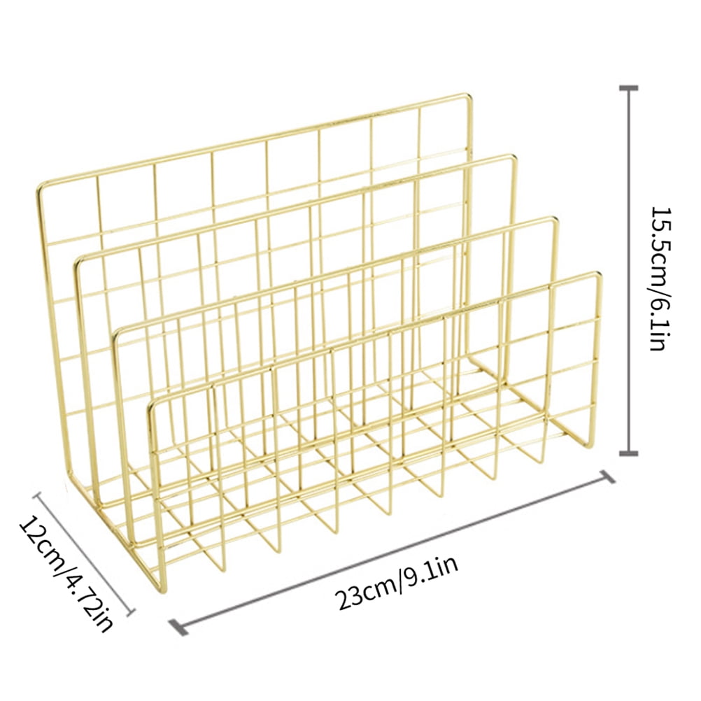 Letter Holder Iron Metal Three Grid Bookcase Holder Multifunctional ...
