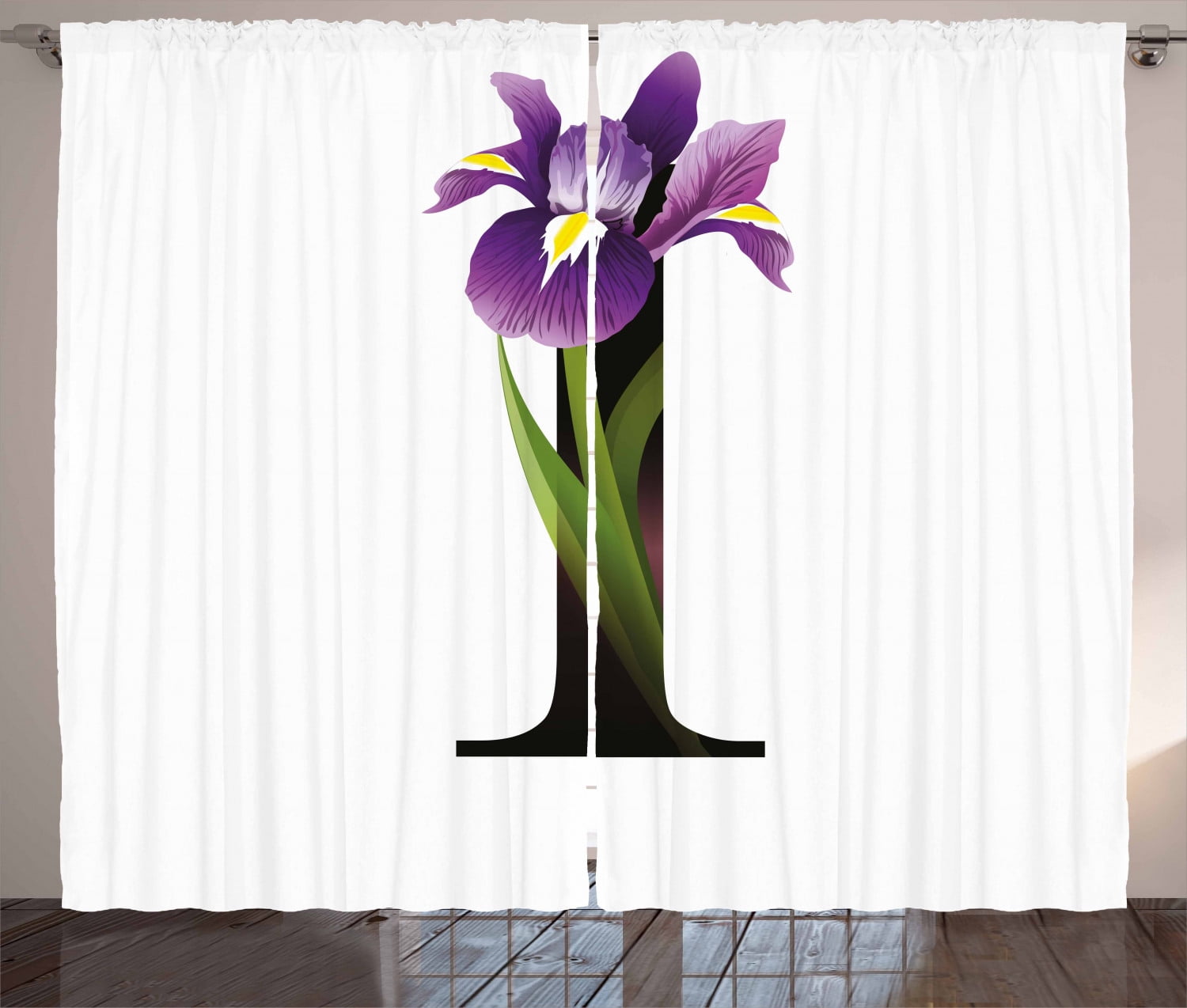 Ambesonne Letter I Curtains 2 Panel Set, Iris Flowers Capital I, 108" x ...