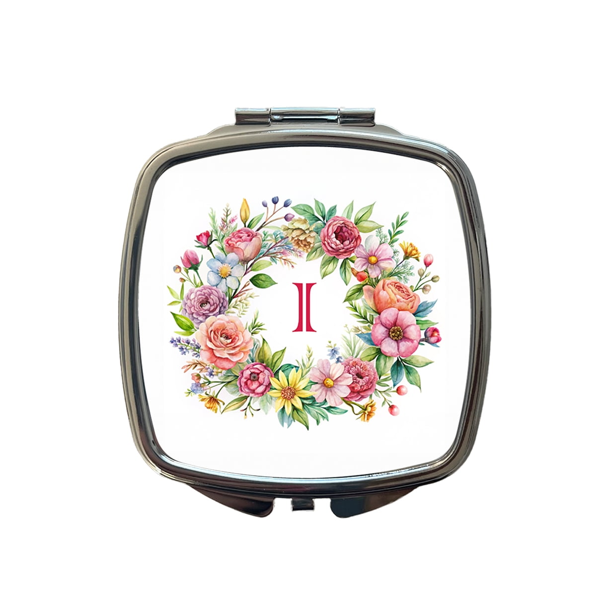 Letter I Initial Monogram Flowers Floral Travel Makeup Handbag Purse ...