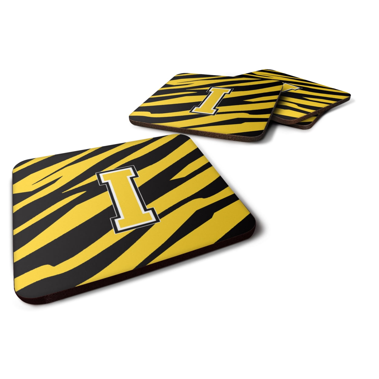 Letter I Initial Tiger Stripe - Black Gold Foam Coaster Set of 4 ...