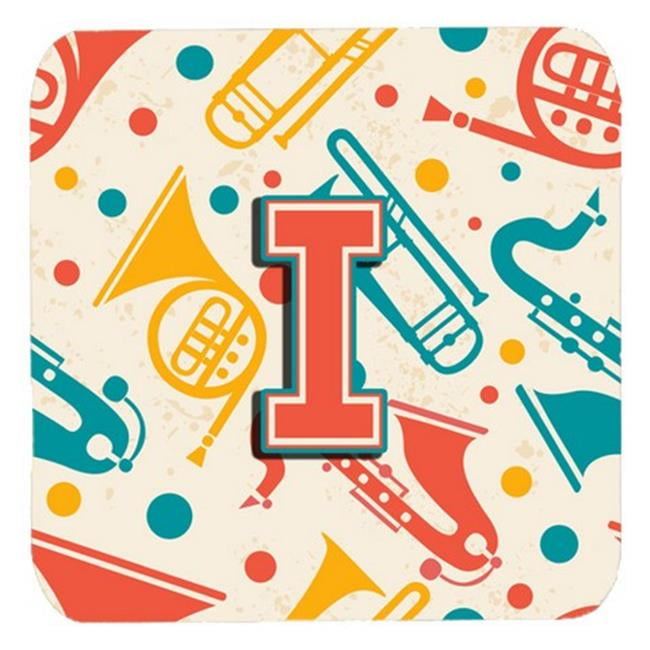 Letter I Retro Teal Orange Musical Instruments Initial Foam Coasters ...