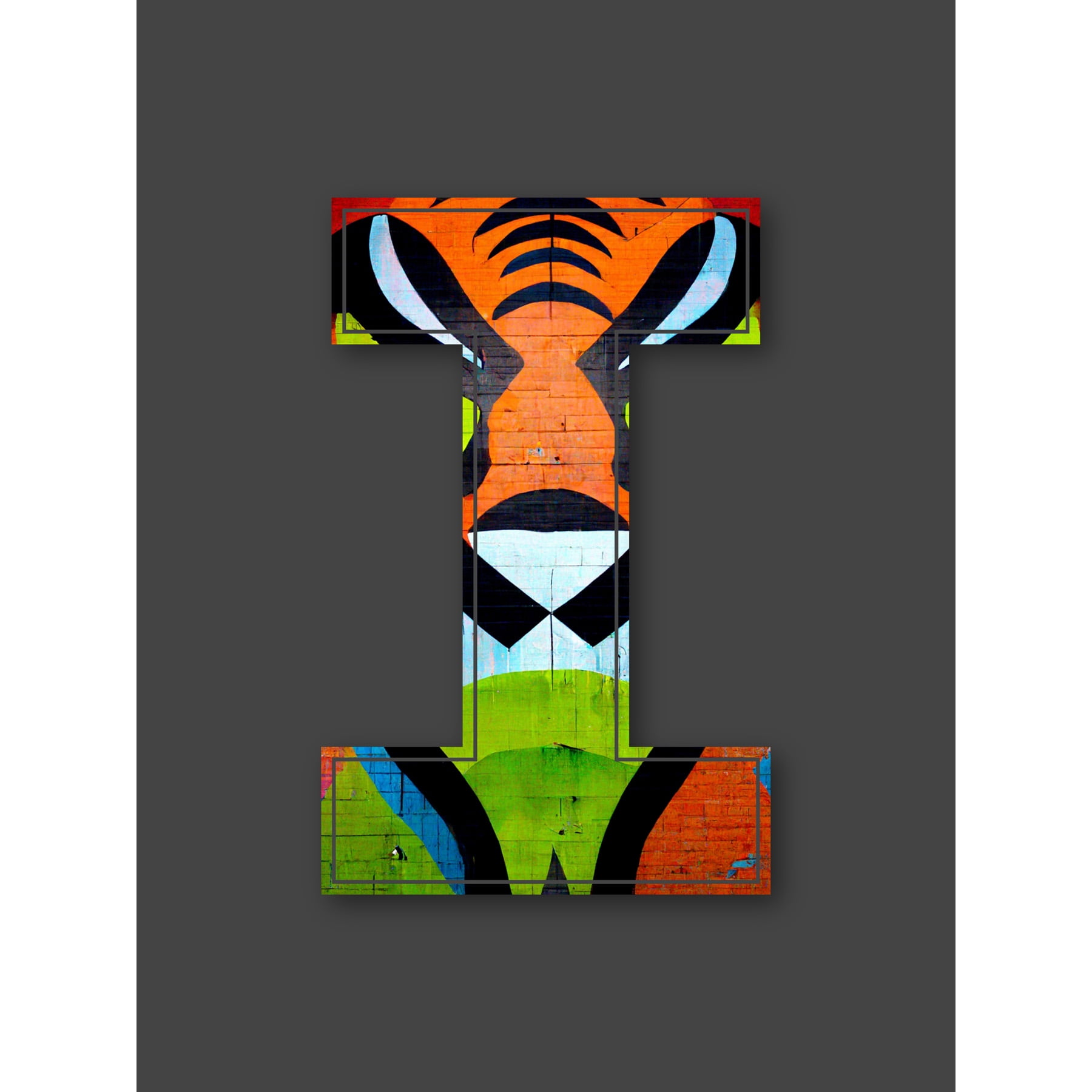 Letter I Tiger Face Orange White Black Decorative Graffiti Mural ...