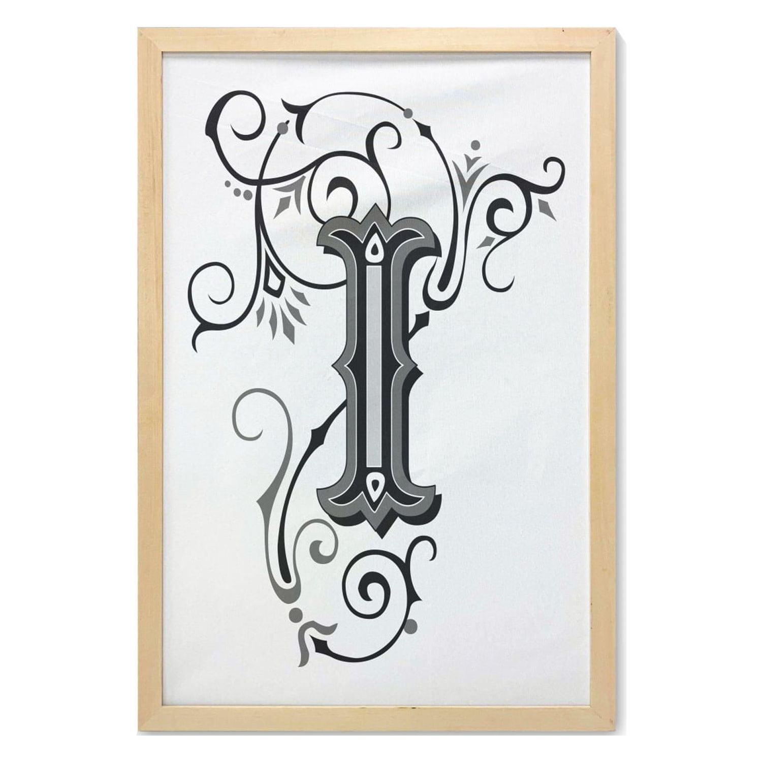 Letter I Wall Art with Frame, Capital with Grand Illustrious Design ...