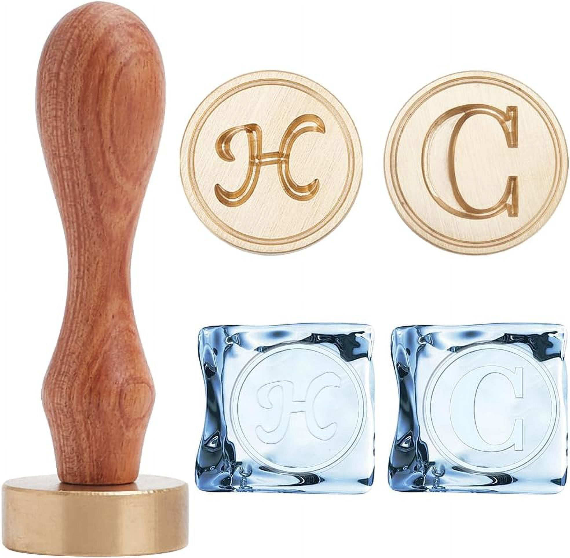 Letter Ice Stamp Set 2Pcs 1.2" Stamp Heads+1Pc Wooden Handle Initials ...