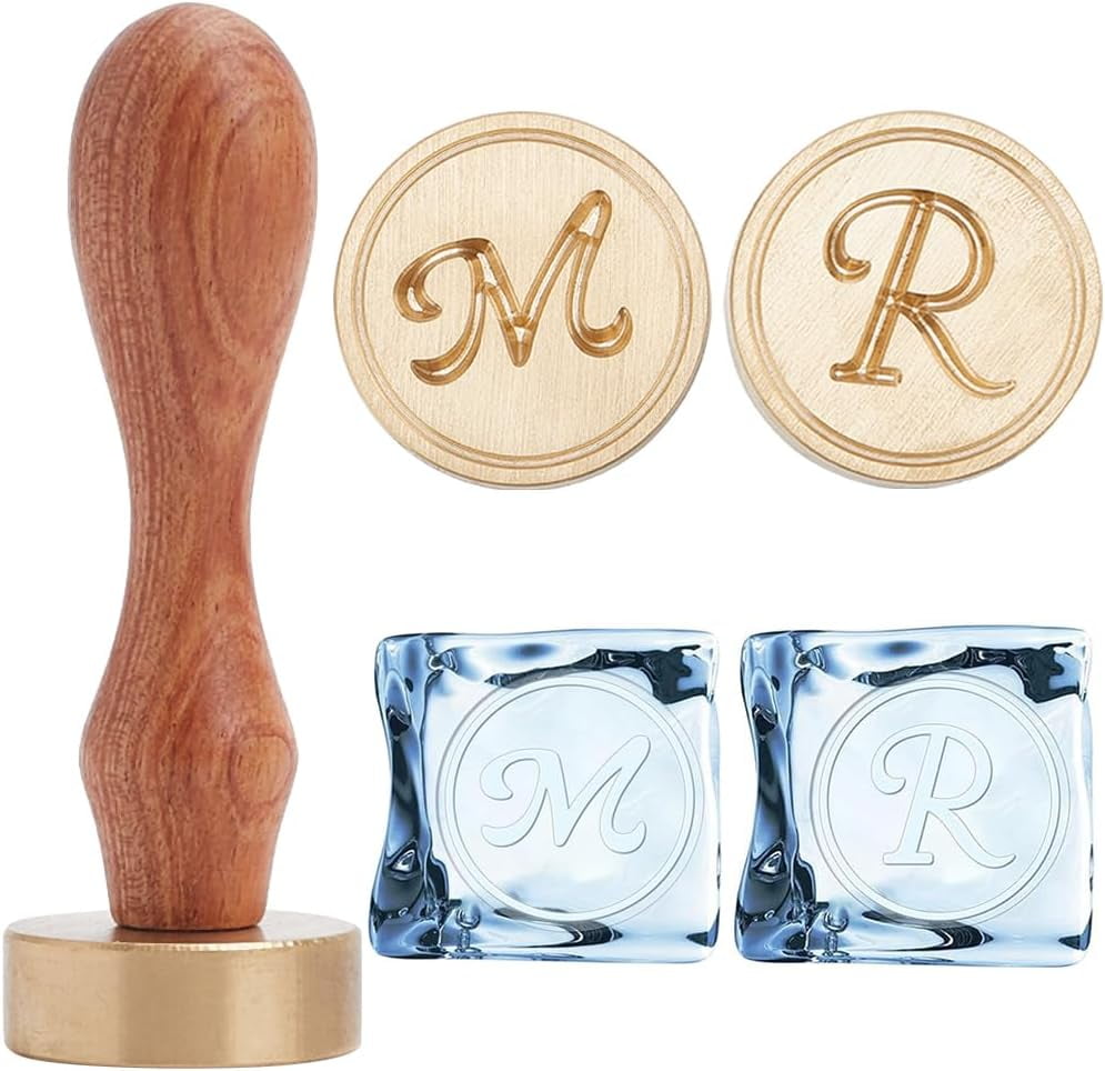Letter Ice Stamp Set 2Pcs 1.2" Stamp Heads+1Pc Wooden Handle Initials M ...