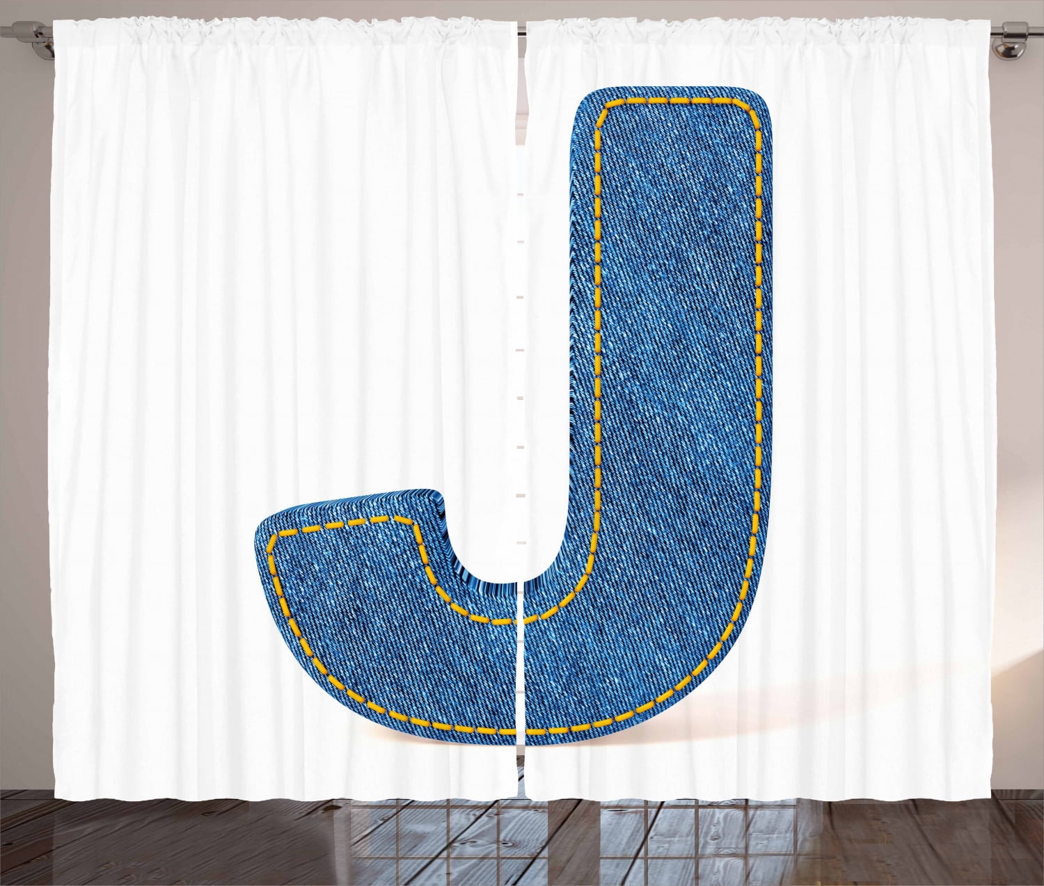 Ambesonne Letter J Curtains 2 Panel Set, Theme Themed Design, 108" x 63 ...