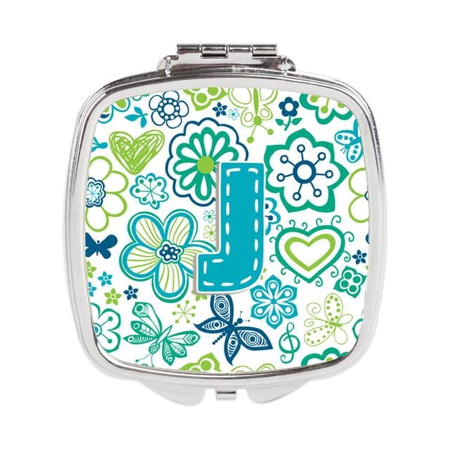 Letter J Flowers & Butterflies Teal Blue Compact Mirror - Walmart.com