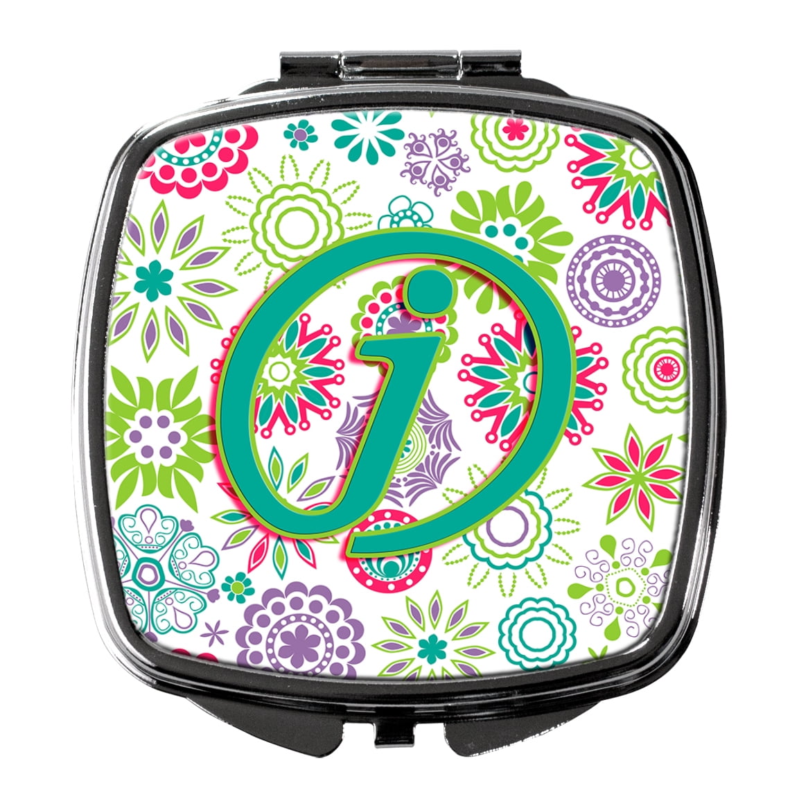 Letter J Flowers Pink Teal Green Initial Compact Mirror CJ2011-JSCM ...