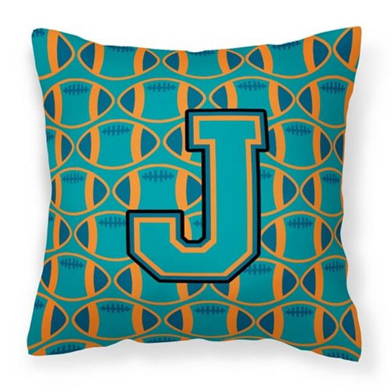 Letter J Football Aqua - Orange & Marine Blue Fabric Decorative Pillow ...
