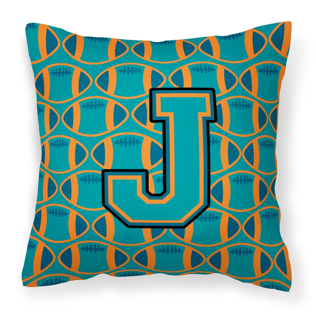 Letter J Football Aqua, Orange and Marine Blue Fabric Decorative Pillow ...