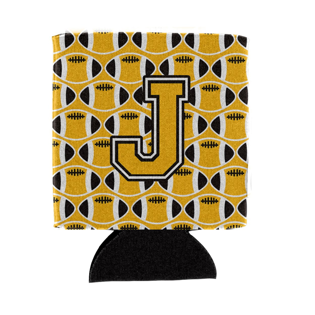 Letter J Football Black, Old Gold and White Can or Bottle Hugger ...