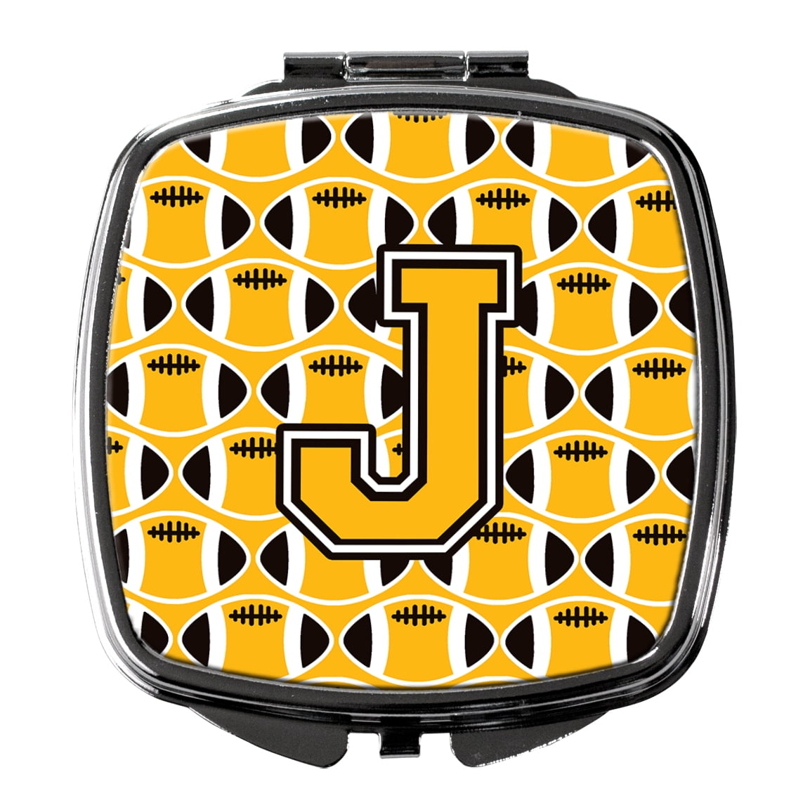 Letter J Football Black Old Gold and White Compact Mirror CJ1080-JSCM ...