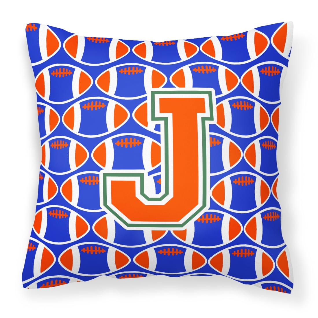 Letter J Football Green, Blue and Orange Fabric Decorative Pillow ...