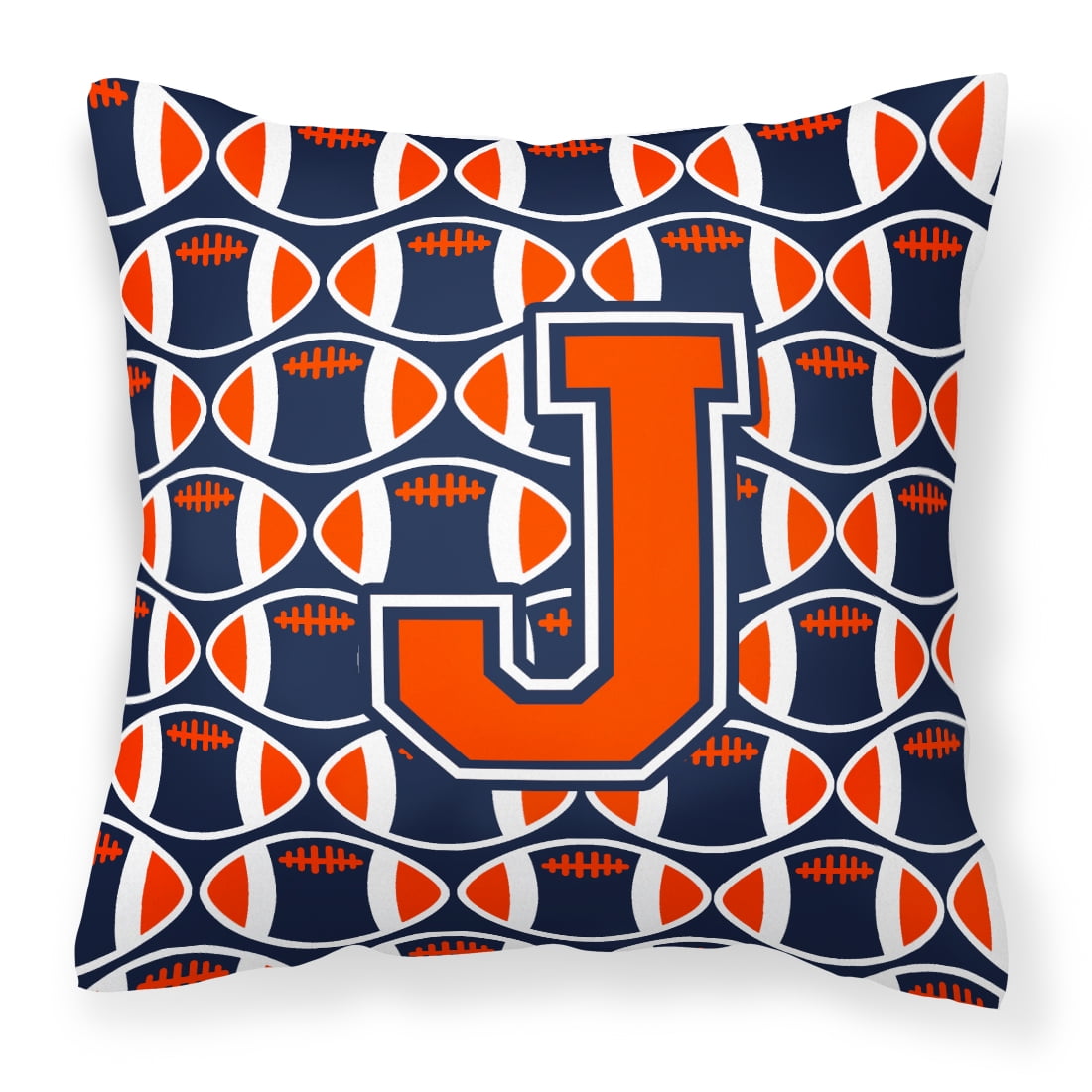 Letter J Football Orange, Blue and white Fabric Decorative Pillow ...