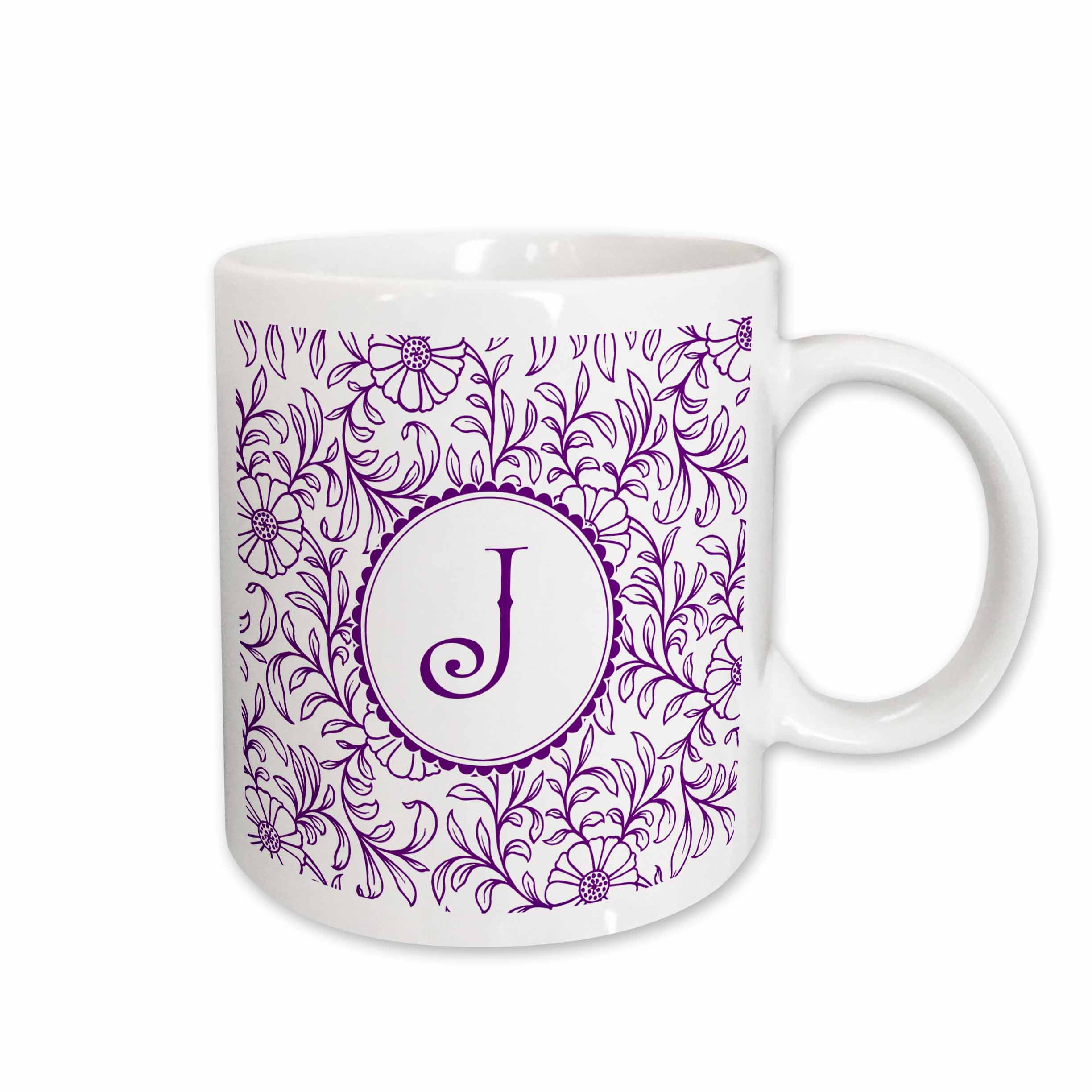 3drose, Letter J in Circle Over Swirly Floral Pattern in Purple and ...
