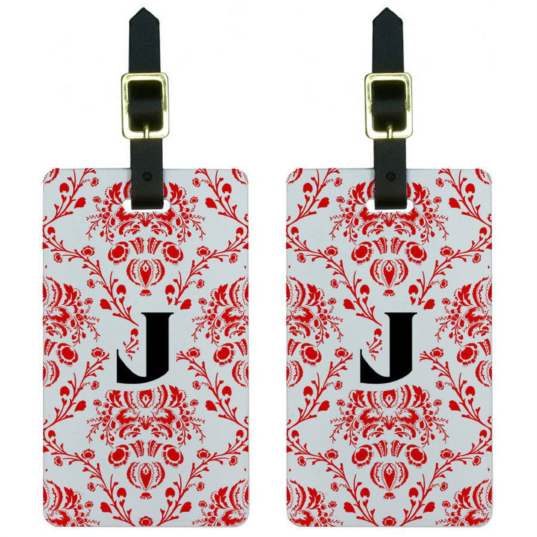 Letter J Initial Damask Elegant Red Black White Luggage Tags ID, Set of ...