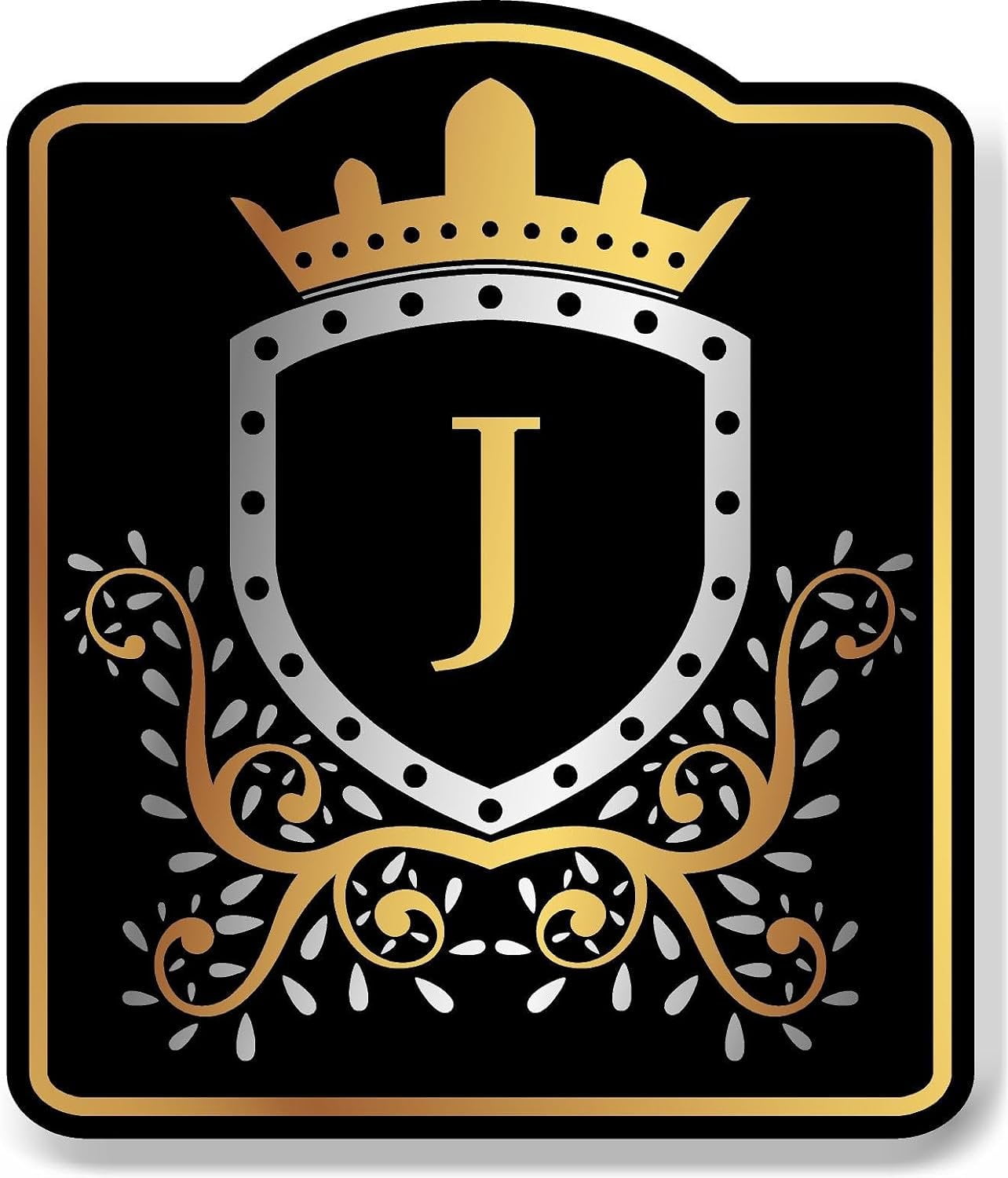 Letter J Initial Fancy Gold Crown BLACK Aluminum Composite Sign 15''x18 ...