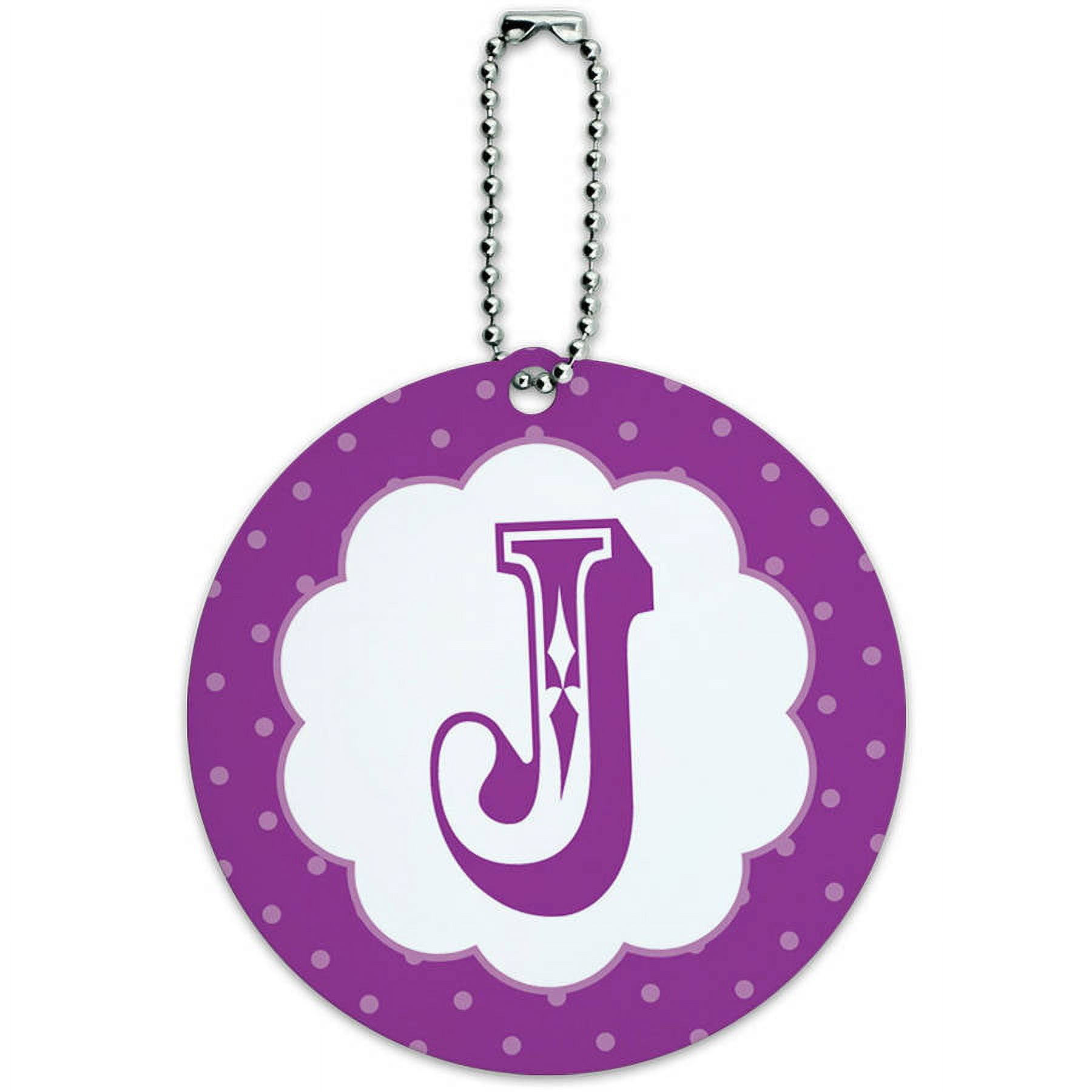 Letter J Initial Flower Purple Round Luggage ID Tag Card for Suitcase ...