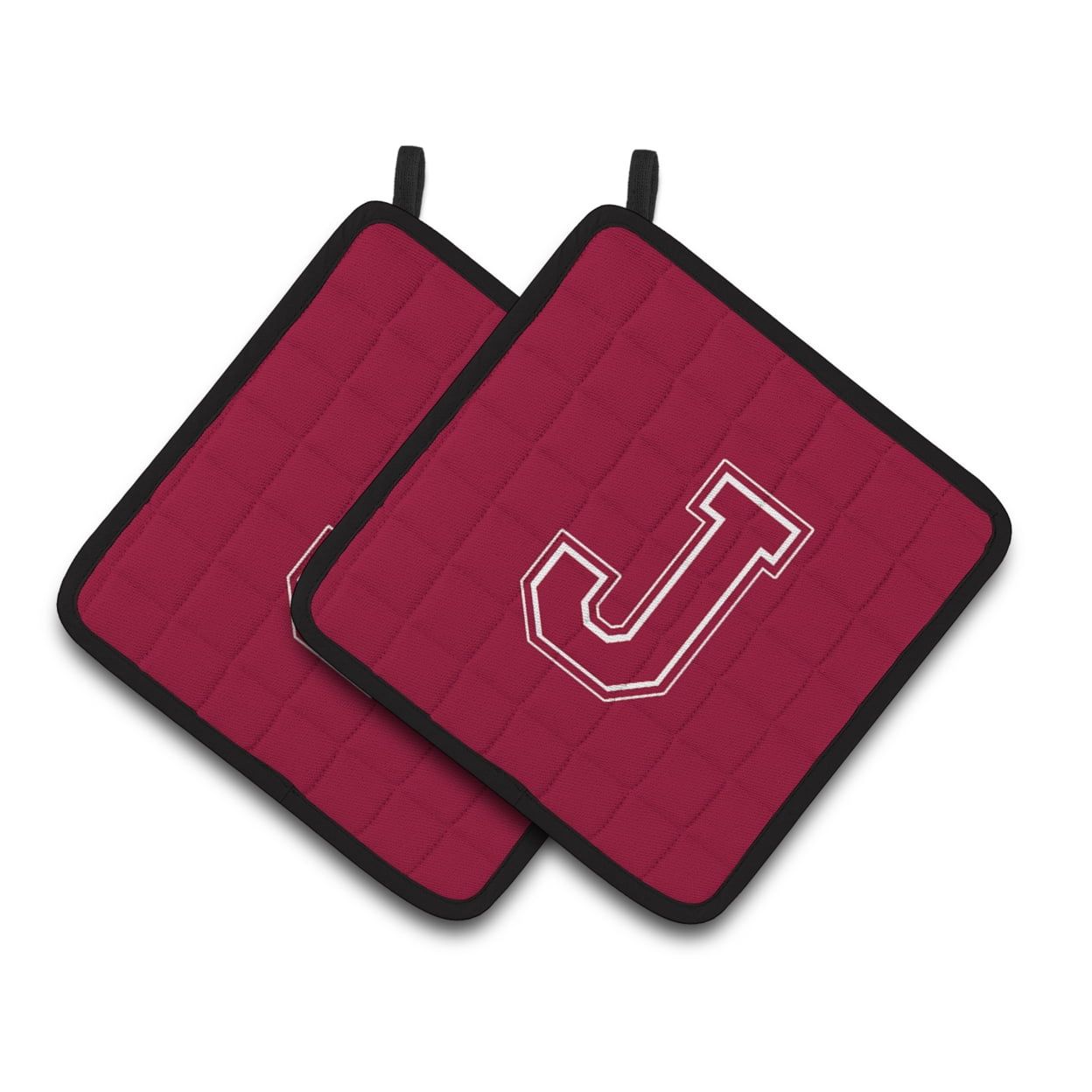 Letter J Initial Monogram - Maroon and White Pair of Pot Holders ...