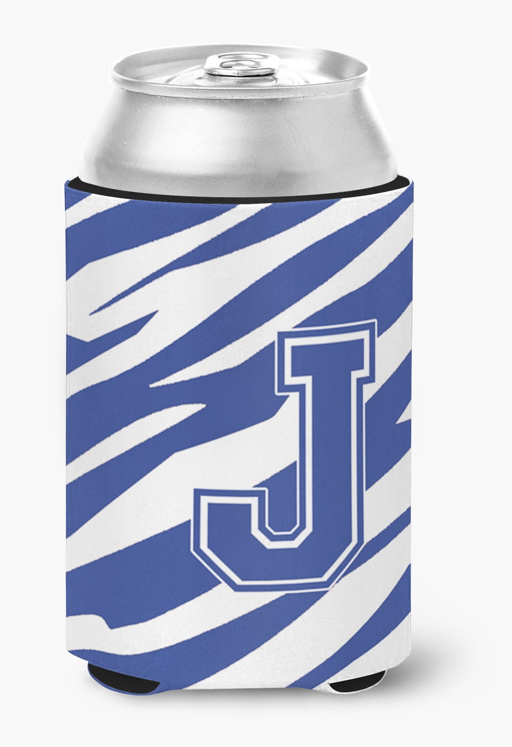 Letter J Initial Tiger Stripe Blue and White Can or Bottle Hugger ...