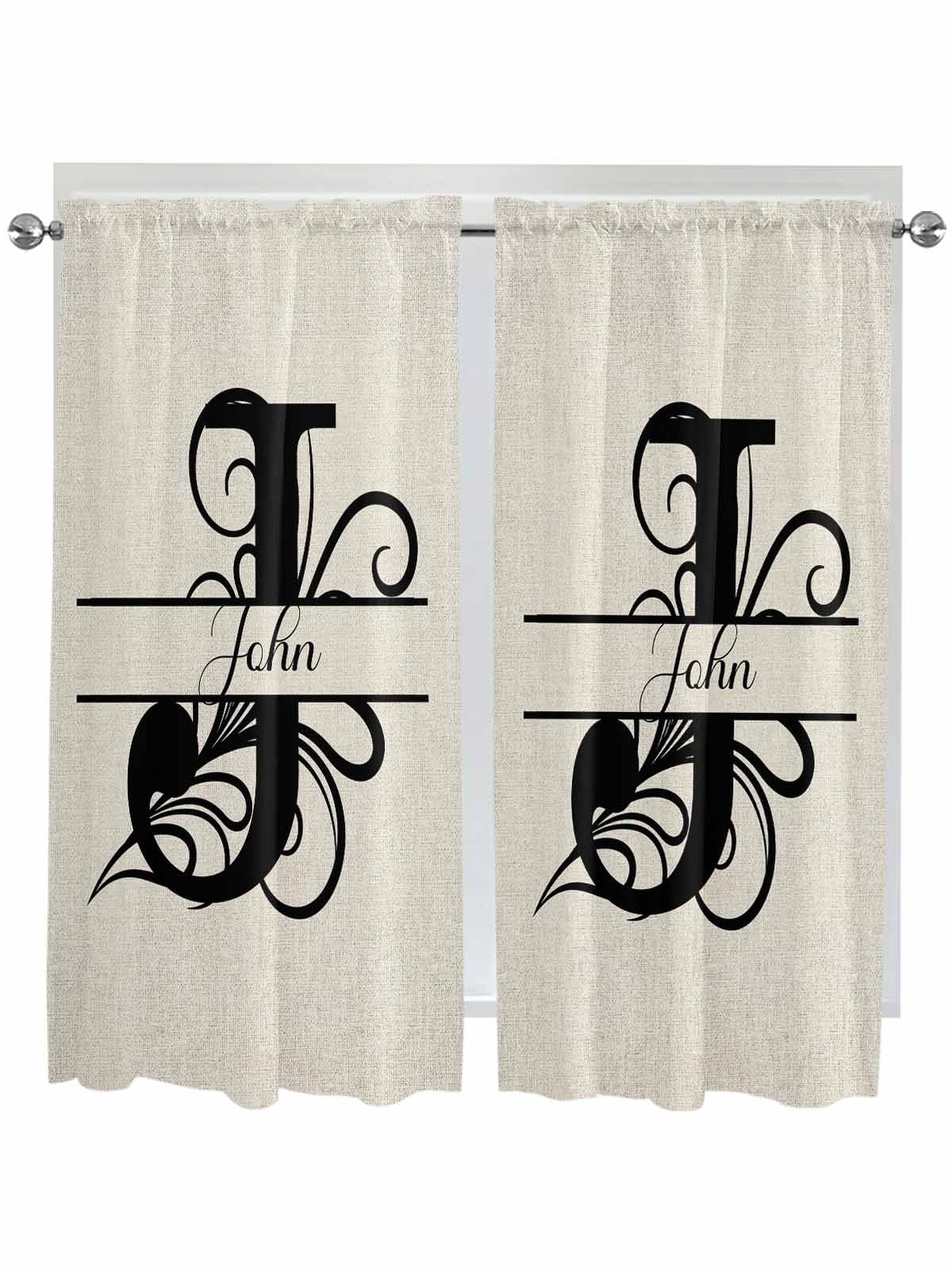 Letter J Kitchen Curtains 72 Inch Length, Monogram Words Rod Pocket ...