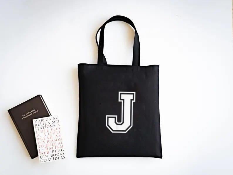Letter J Name Initial Varsity Alphabet Monog Tote Bags - Walmart.com