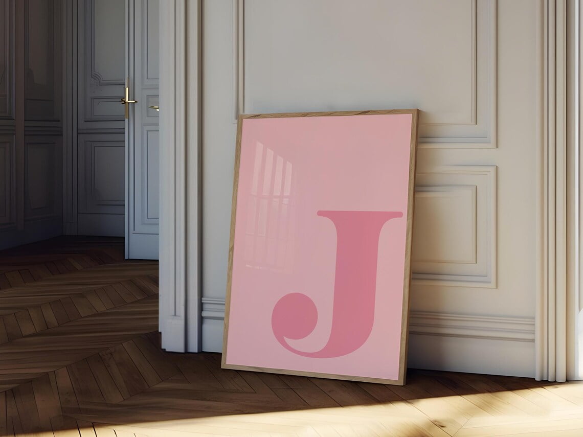 Letter J Poster, Pink Alphabet Letter Print, Initial Letter Wall Art ...