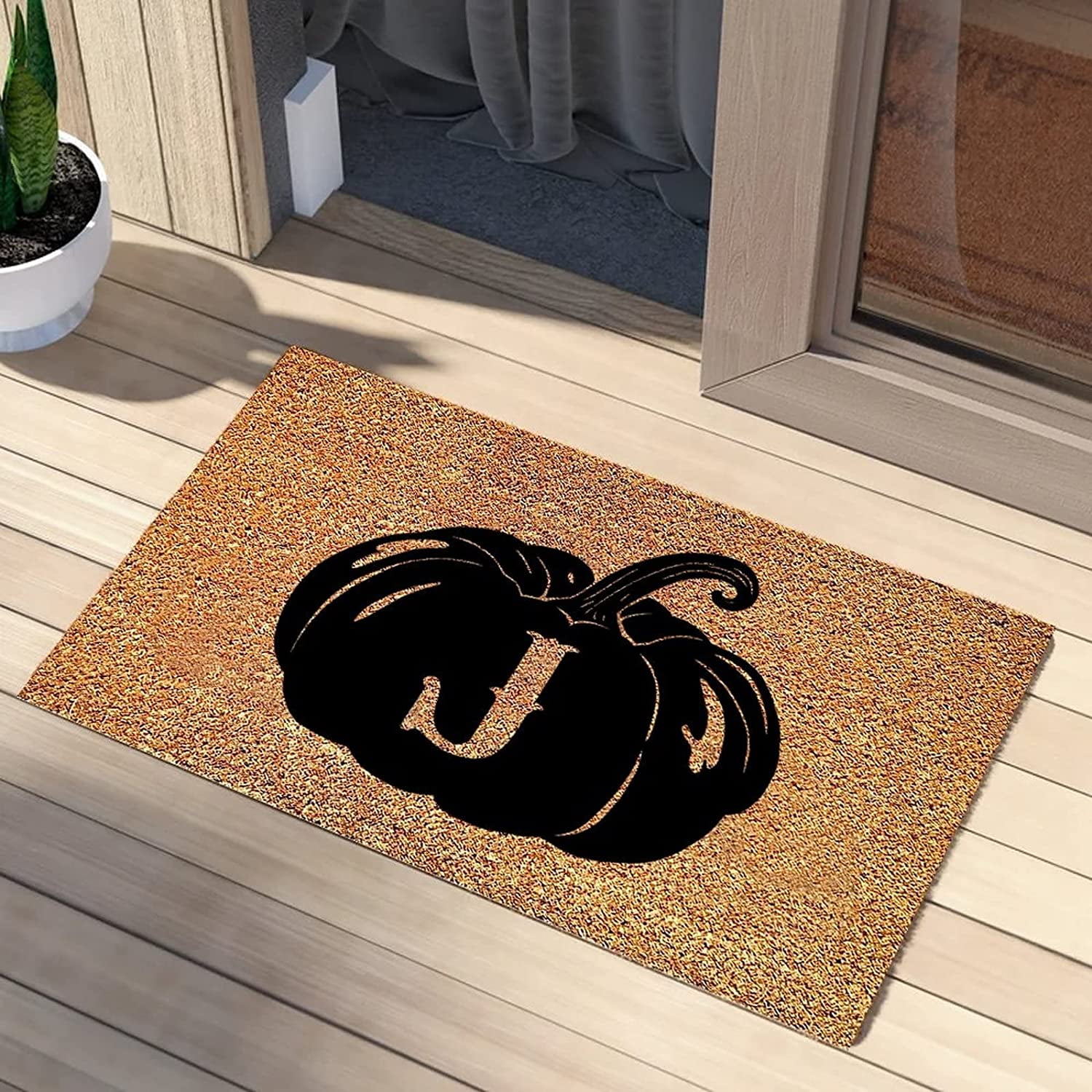 Letter J Pumpkin Mat Entry Patio Busy Areas Lawn Shoe Scraper Halloween ...