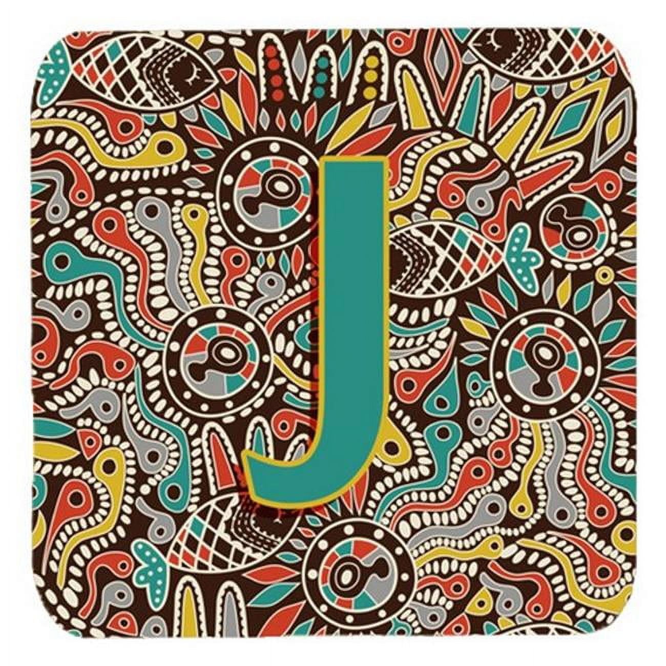 Letter J Retro Tribal Alphabet Initial Foam Coasters- Set Of 4 ...