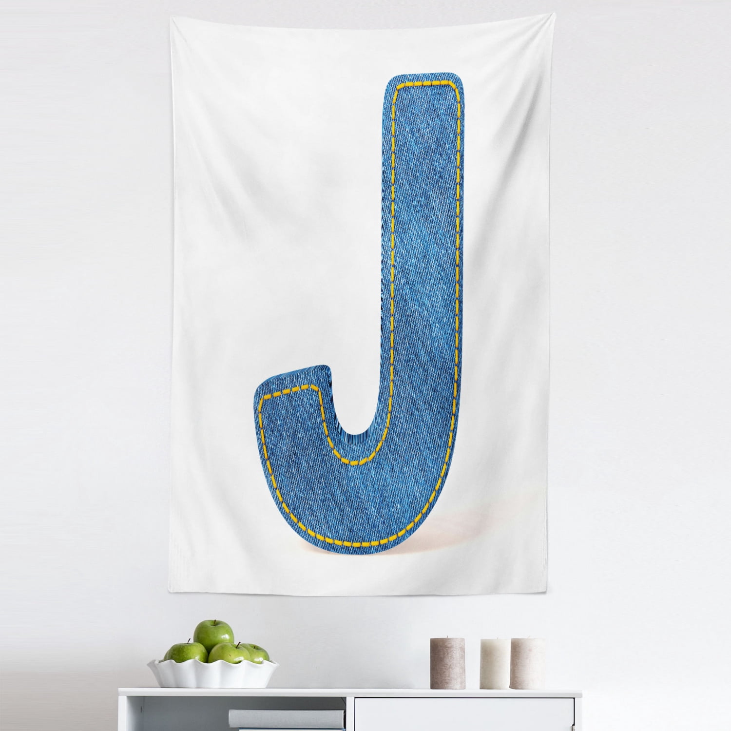 Letter J Tapestry, Blue Jean Patterned Denim Alphabet Font Design ...