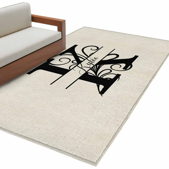 Letter K 3'x5' Washable Rug, Monogram Words Non-Slip Area Rugs for ...