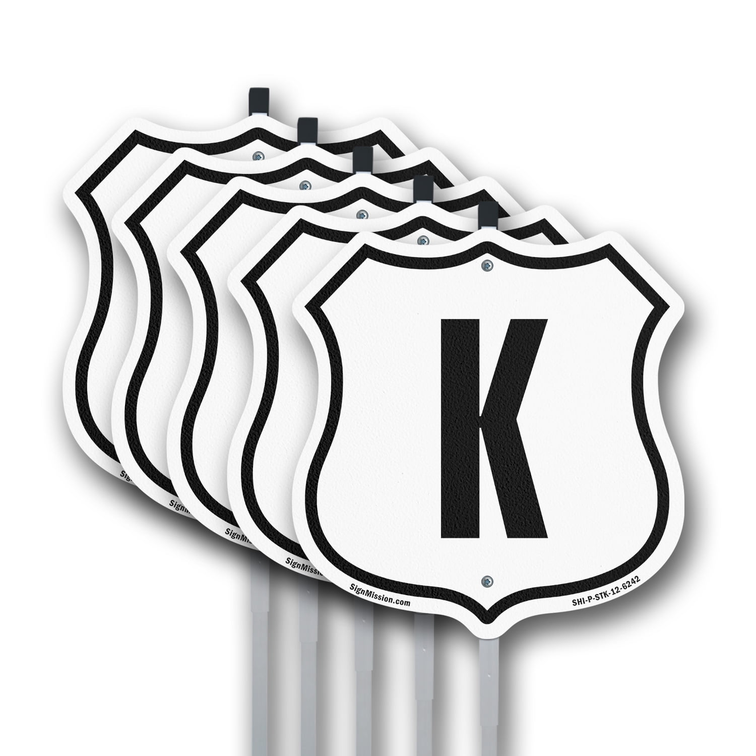 Letter K (5 Pack) 12 inch X 12 inch Shield Shaped Rust-Free Aluminum ...