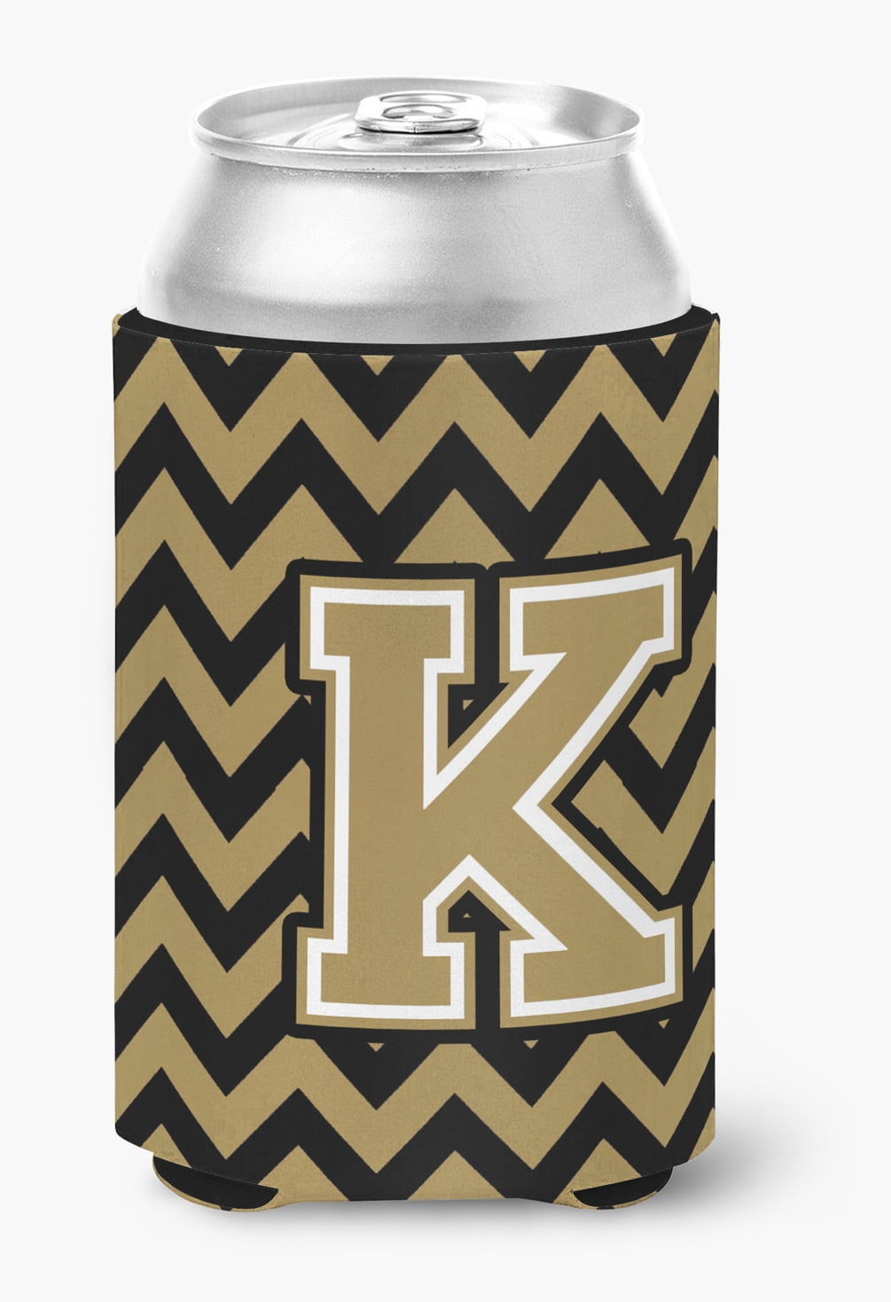 Carolines Treasures CJ1050-KCC Letter K Chevron Black & Gold Can or ...