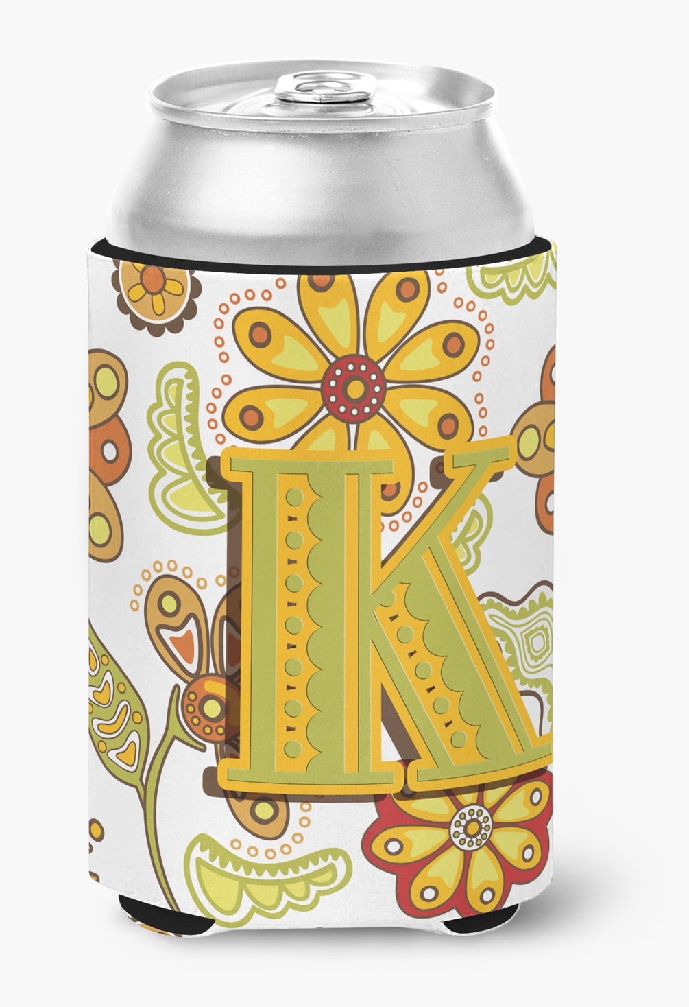 Letter K Floral Mustard and Green Can or Bottle Hugger - Walmart.com
